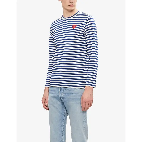 Play Comme Des Garcon Striped Cotton-jersey Top - Navy