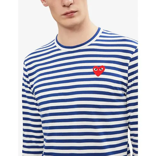 Play Comme Des Garcon Striped Cotton-jersey Top - Navy