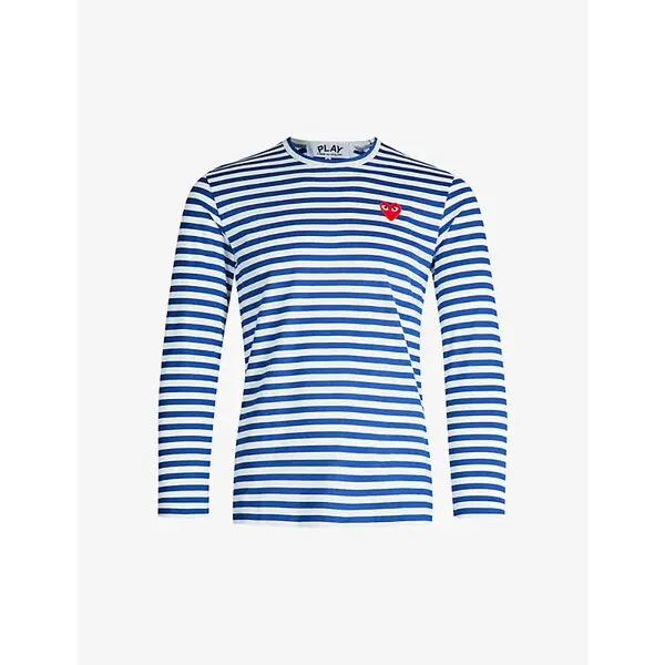 Play Comme Des Garcon Striped Cotton-jersey Top - Navy