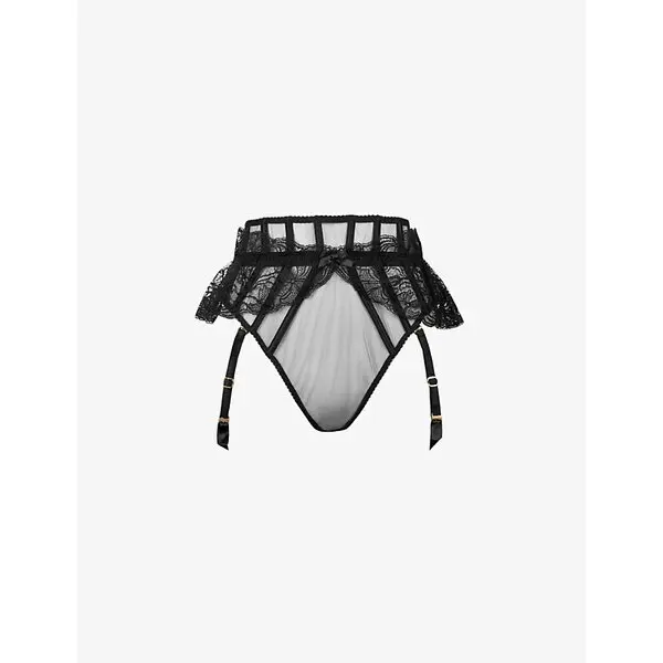 Agent Provocateur Rozlyn Mesh And Lace Suspender Thong Xxl - Black