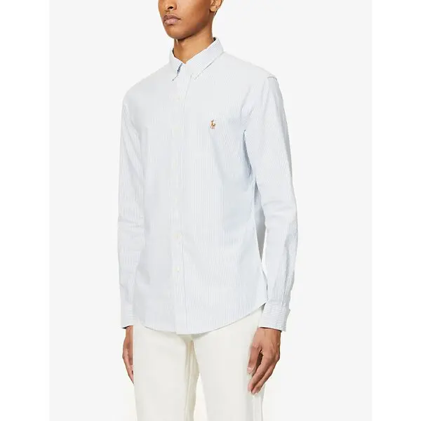 Polo Ralph Lauren Long-sleeved Button-down Slim-fit Cotton Oxford Shirt - Bsr Blue/white Stripe