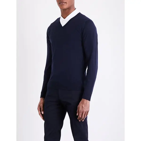 John Smedley Blenheim V-neck Wool Jumper - Midnight