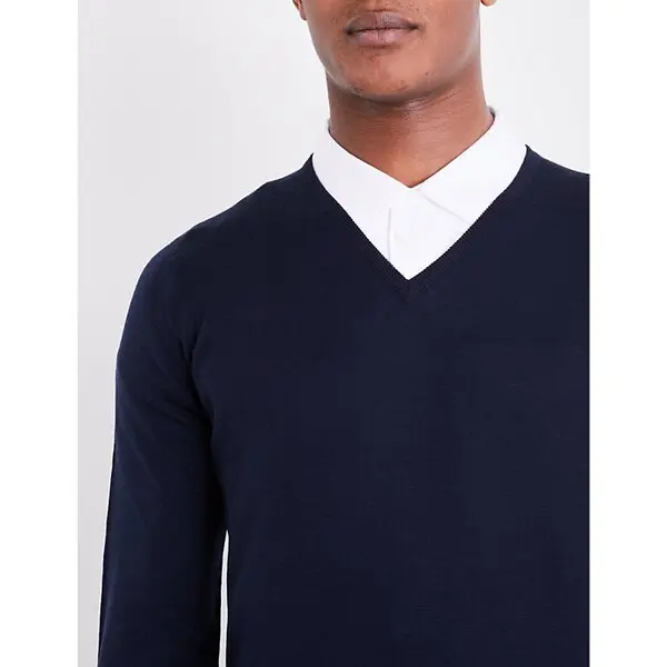 John Smedley Blenheim V-neck Wool Jumper - Midnight