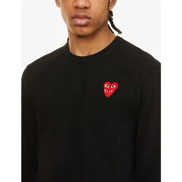 Play Comme Des Garcon Overlap Heart-print Cotton-jersey Top
