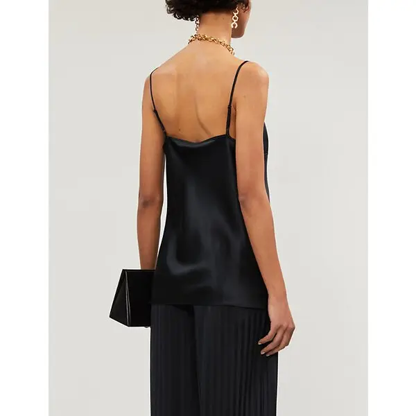 JOSEPH Clea V-neck Silk-satin Top - Black