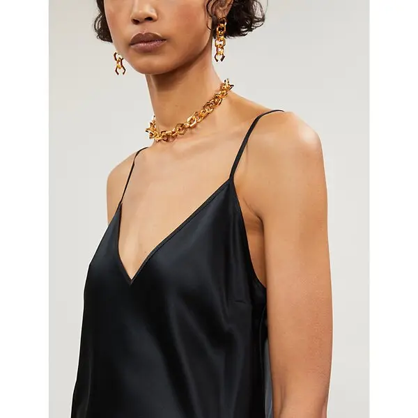 JOSEPH Clea V-neck Silk-satin Top - Black
