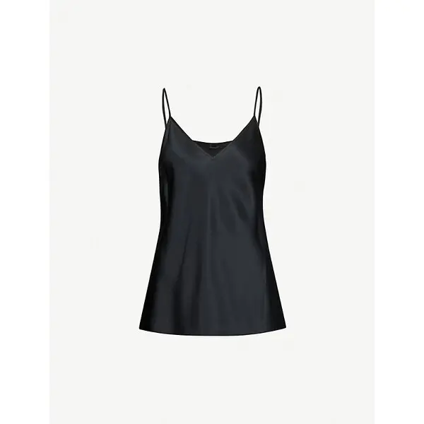 JOSEPH Clea V-neck Silk-satin Top - Black