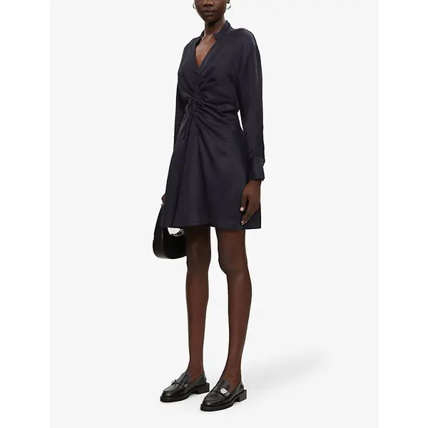 sandro celia ruched mini dress Sandro Celia Ruched Satin-Twill Mini Dress - Navy Blue