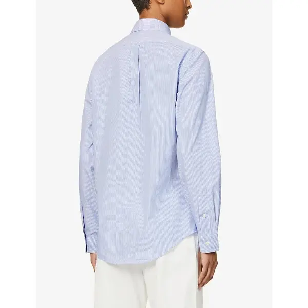 Polo Ralph Lauren Long-sleeved Logo-embroidered Slim-fit Stretch Cotton-poplin Shirt - Blue Wht Stripe