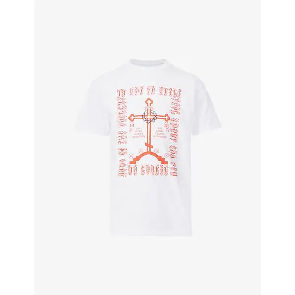 BADDEST SKATE SHOP Byzantine Cross Graphic-print Cotton-jersey T-shirt - White