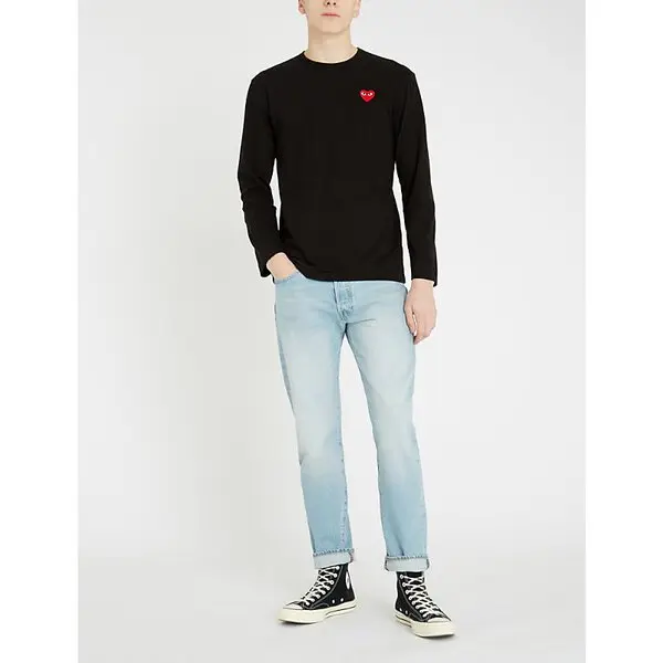 Play Comme Des Garcon Heart-appliquéd Cotton Top - Black