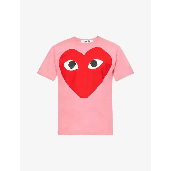 Play Comme Des Garcon Heart-print Cotton-jersey T-shirt Xxl - Pink