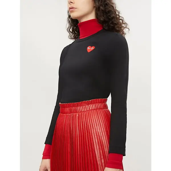 Play Comme Des Garcon Heart Appliqué Cotton-jersey Top - Black