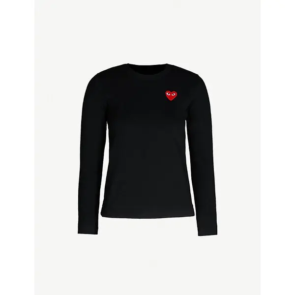 Play Comme Des Garcon Heart Appliqué Cotton-jersey Top - Black