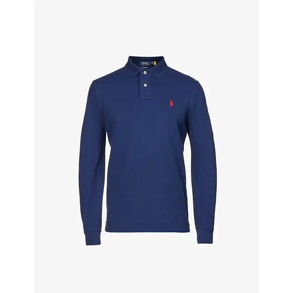 Polo Ralph Lauren Long-sleeved Logo-embroidered Custom Slim-fit Cotton-piqué Polo Shirt Xxl - Newport Navy