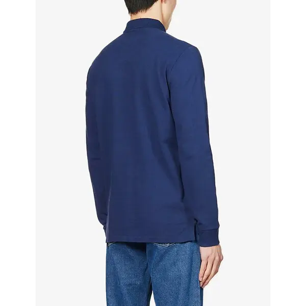 Polo Ralph Lauren Long-sleeved Logo-embroidered Custom Slim-fit Cotton-piqué Polo Shirt Xxl - Newport Navy