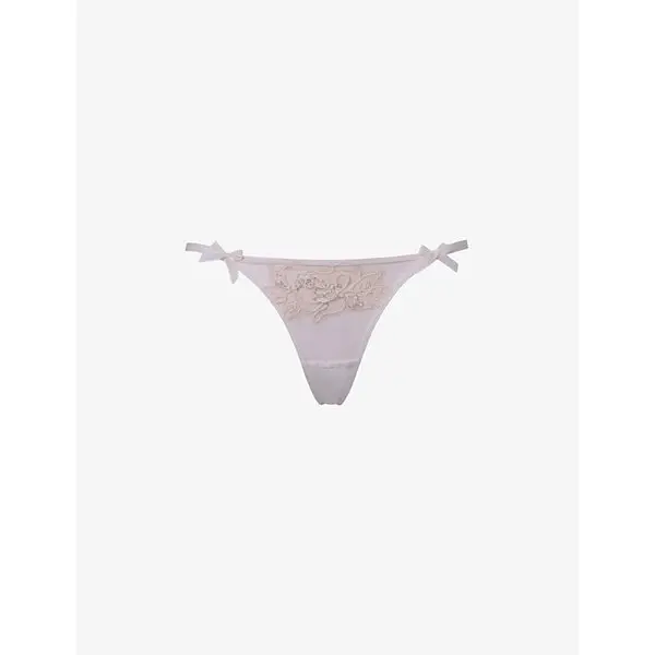 Agent Provocateur Lindie Mid-rise Embroidered Floral Mesh Thong - Sand/ivory