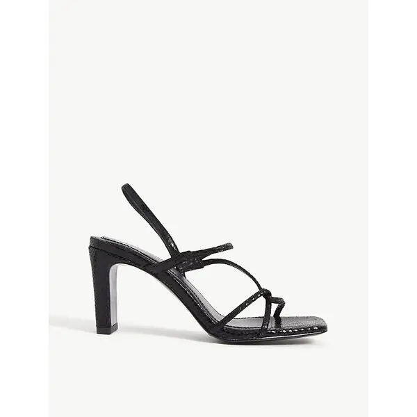 Sandro Faye Snakeskin-embossed Leather Strappy Sandals - Black