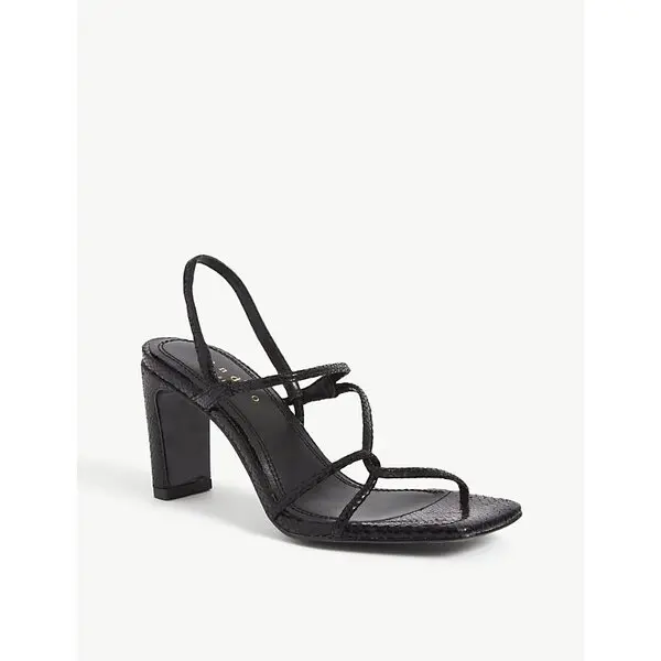 Sandro Faye Snakeskin-embossed Leather Strappy Sandals - Black