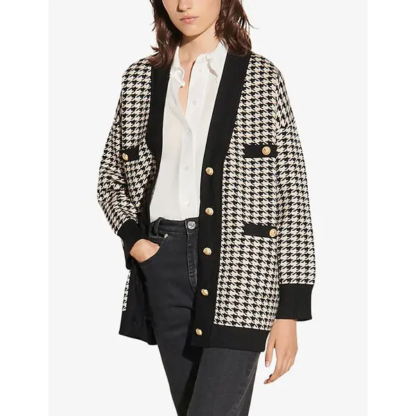 Sandro Dane Houndstooth Knitted Cardigan