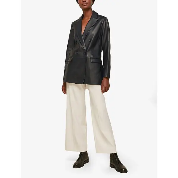 Whistles Aliza Leather Double-breasted Blazer