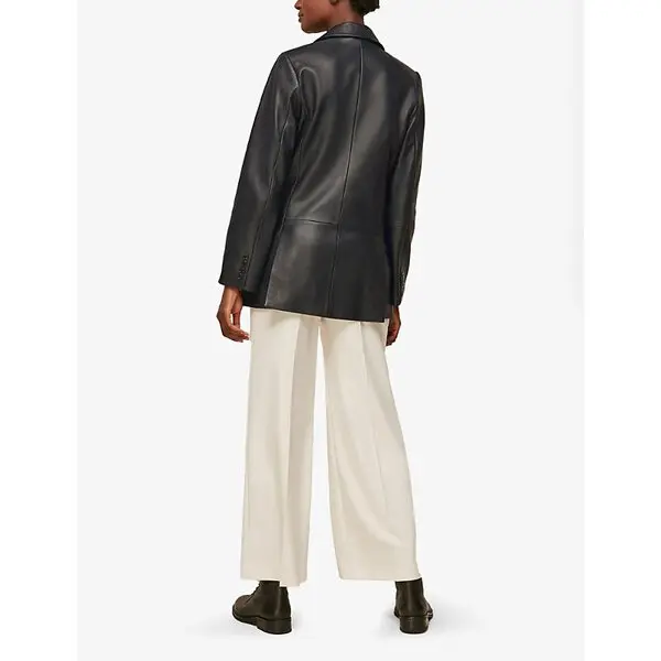 Whistles Aliza Leather Double-breasted Blazer