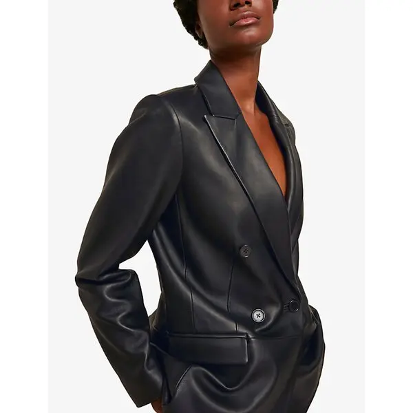 Whistles Aliza Leather Double-breasted Blazer