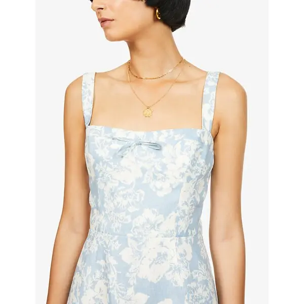 Reformation Brie Floral-Print Linen Mini Dress - Porcelain | Editorialist