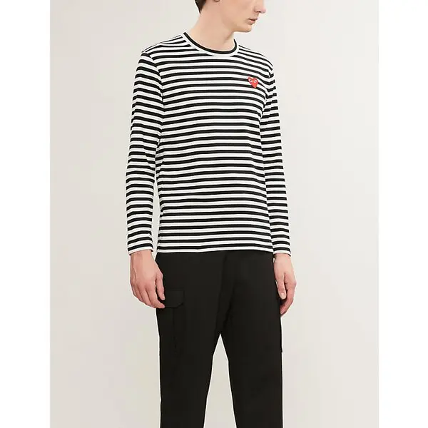 Play Comme Des Garcon Striped Cotton Jumper Xxl - Black