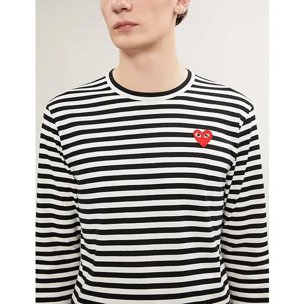 Play Comme Des Garcon Striped Cotton Jumper Xxl - Black