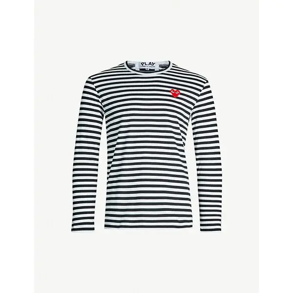 Play Comme Des Garcon Striped Cotton Jumper Xxl - Black
