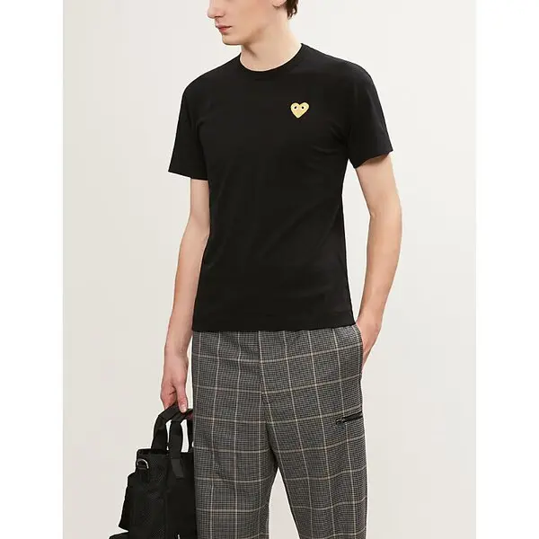 Play Comme Des Garcon Logo-embroidered Cotton-jersey T-shirt - Black