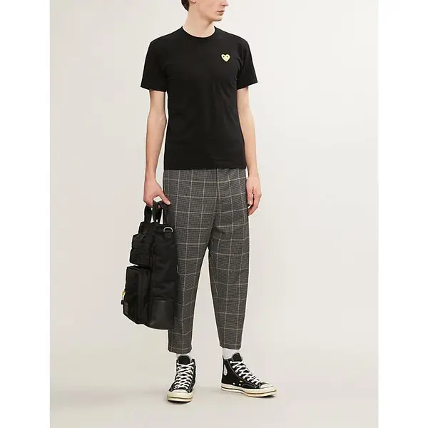 Play Comme Des Garcon Logo-embroidered Cotton-jersey T-shirt - Black