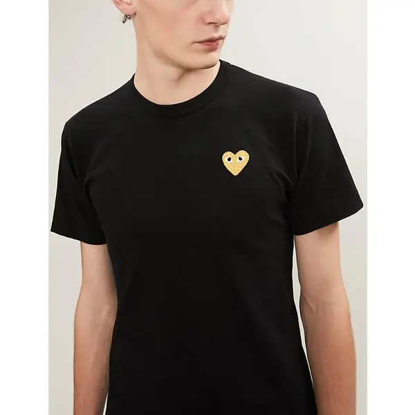 Play Comme Des Garcon Logo-embroidered Cotton-jersey T-shirt - Black