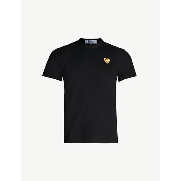 Play Comme Des Garcon Logo-embroidered Cotton-jersey T-shirt - Black