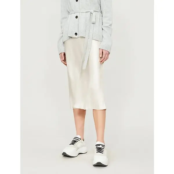 Vince Flared High-rise Crushed Satin Midi Skirt - Champagne