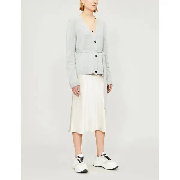 Vince Flared High-rise Crushed Satin Midi Skirt - Champagne