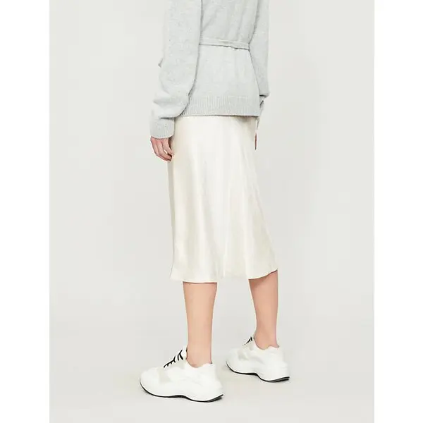 Vince Flared High-rise Crushed Satin Midi Skirt - Champagne