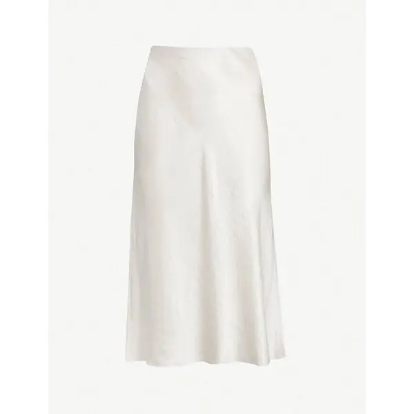Vince Flared High-rise Crushed Satin Midi Skirt - Champagne