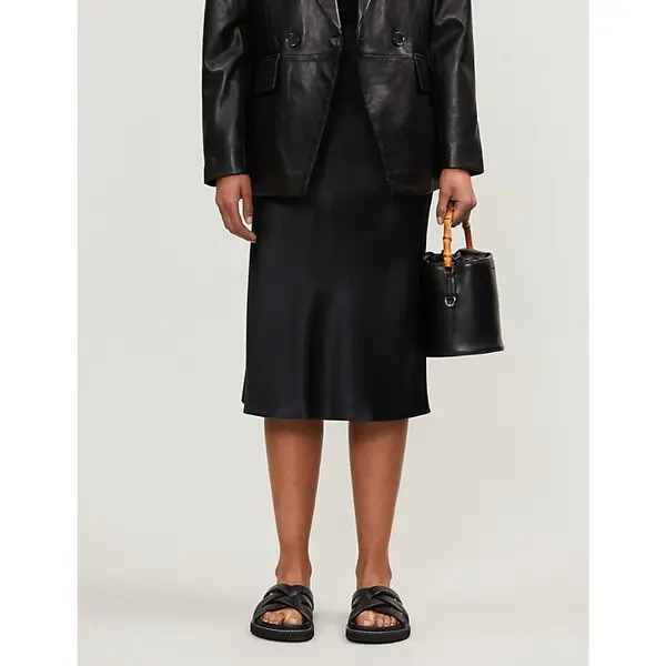 JOSEPH Isaak Silk-satin Midi Skirt - Black