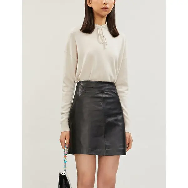 Whistles A-line Leather Mini Skirt - Black