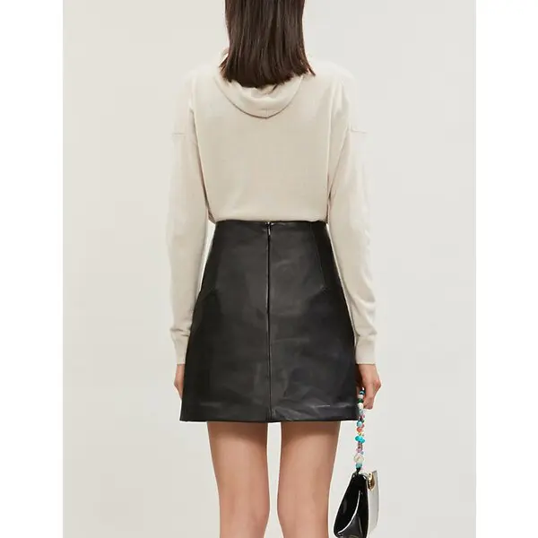 Whistles A-line Leather Mini Skirt - Black