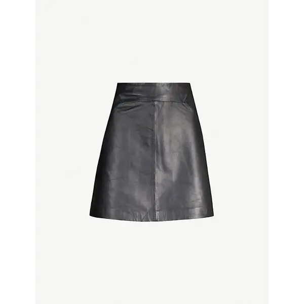 Whistles A-line Leather Mini Skirt - Black
