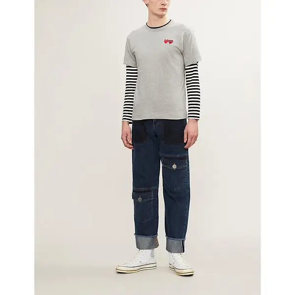 Play Comme Des Garcon Heart-embroidered Cotton-jersey T-shirt Xxl - Grey