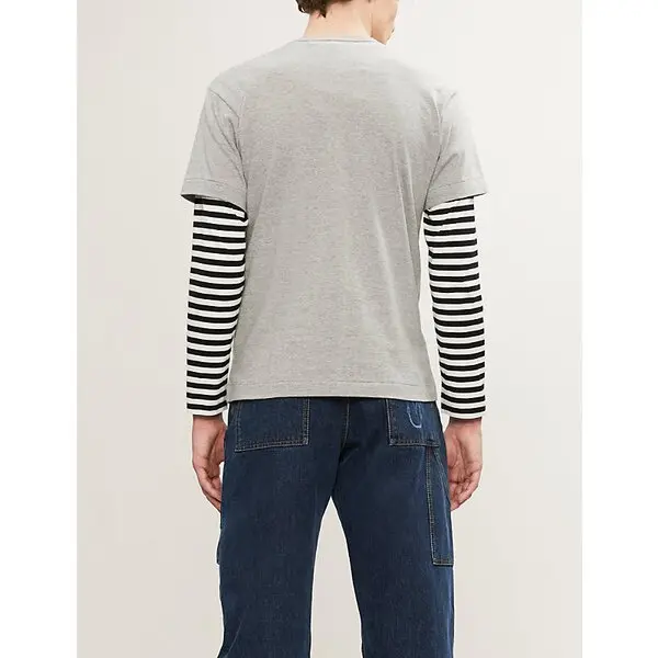Play Comme Des Garcon Heart-embroidered Cotton-jersey T-shirt Xxl - Grey