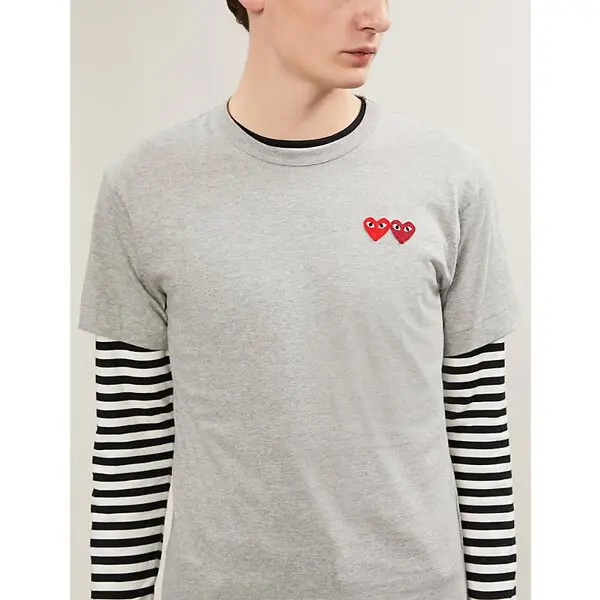 Play Comme Des Garcon Heart-embroidered Cotton-jersey T-shirt Xxl - Grey