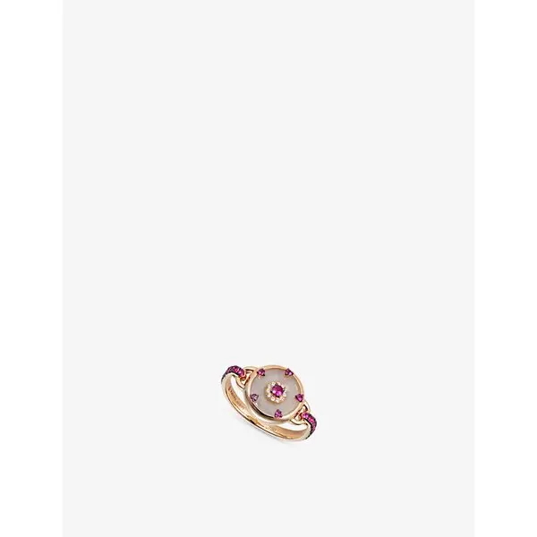 NADINE AYSOY Celeste 18ct Rose-gold Pink Sapphire And Jade Ring - 18kt Rose Gold