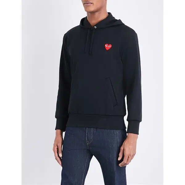 Play Comme Des Garcon Heart-appliquéd Stretch Hoody - Black