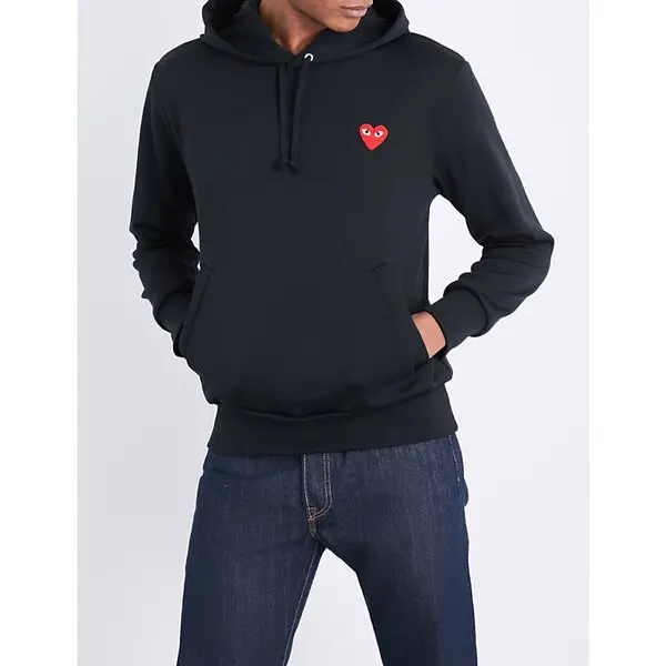 Play Comme Des Garcon Heart-appliquéd Stretch Hoody - Black