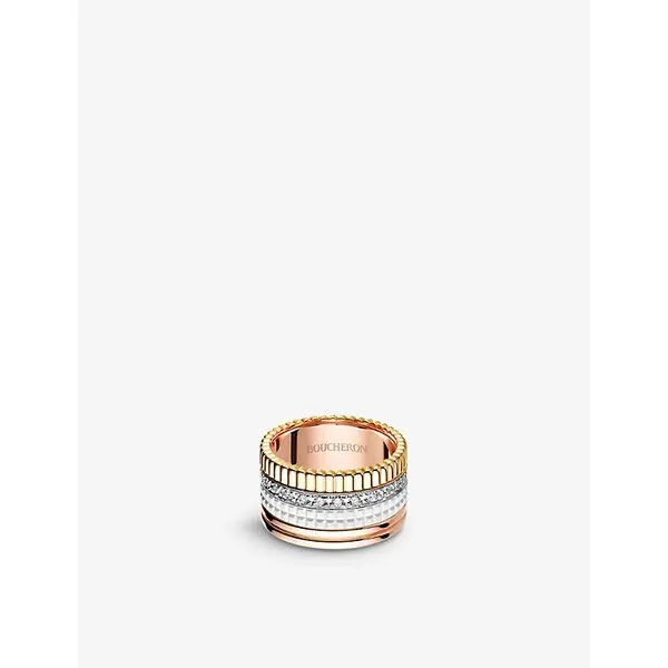 Boucheron Quatre 18ct White, Yellow And Pink Gold, Diamond And Ceramic Ring - White/yellow/pink Gold